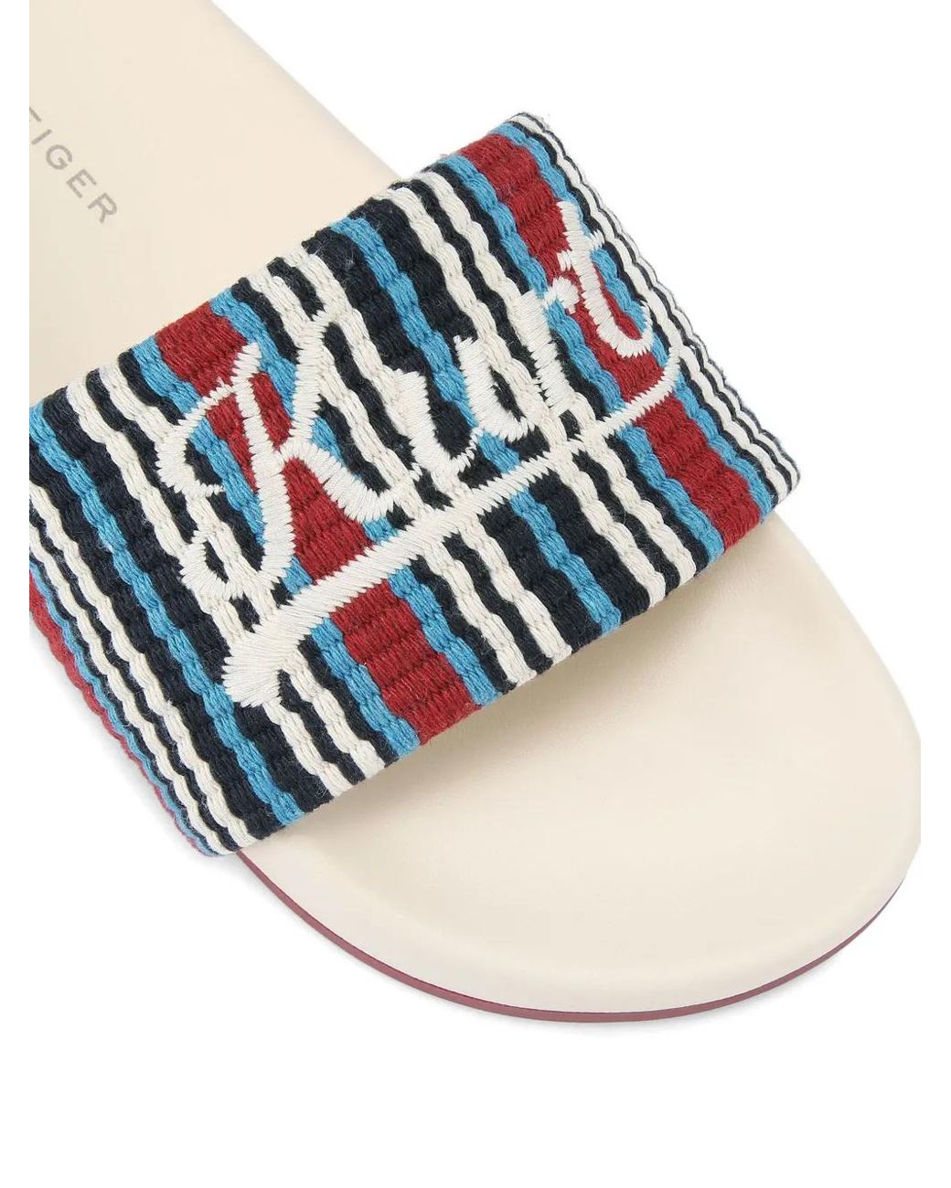 Kurt Geiger Striped-Pattern Logo-Embroidery Slides in White for Men | Lyst