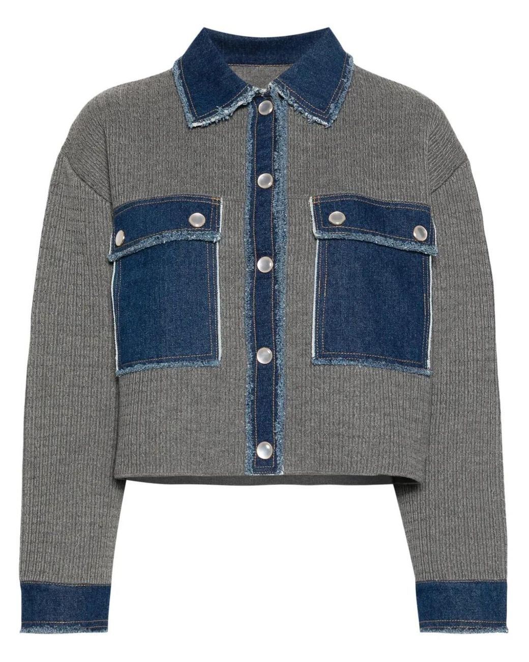 Sandro Cable-Knit Denim Jacket in Blue | Lyst