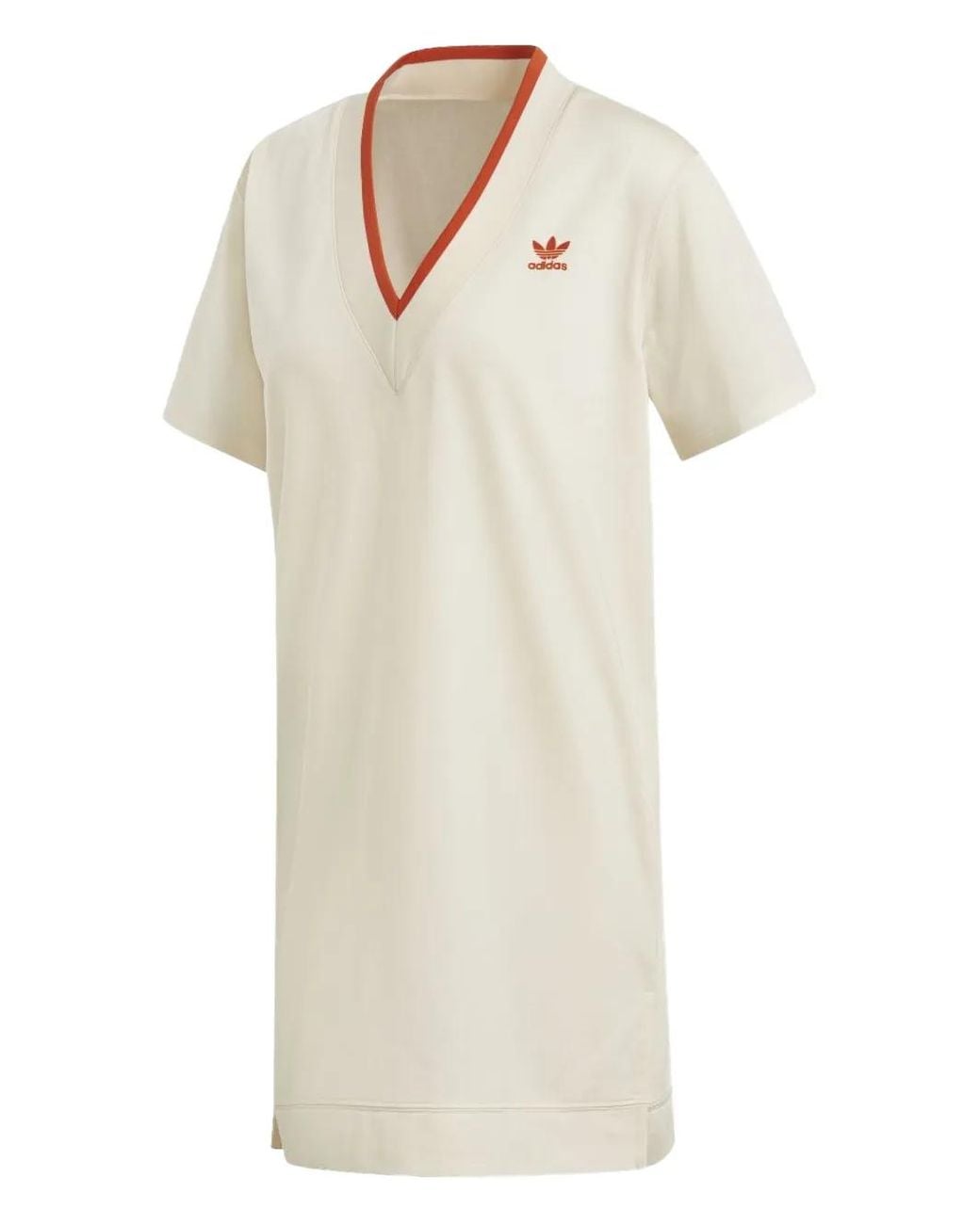 adidas Originals V-Neck Mini Dress in White | Lyst UK