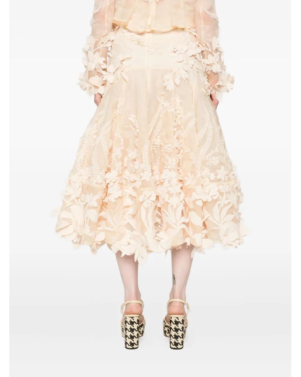 Zimmermann Floral-Applique Midi Skirt in Natural | Lyst UK