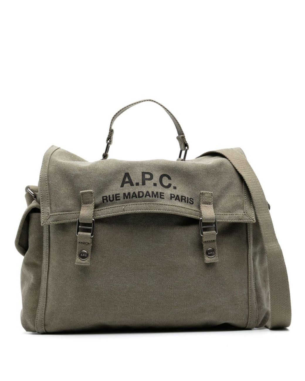 A.P.C. Logo Print Canvas Messenger Bag in Green for Men | Lyst UK