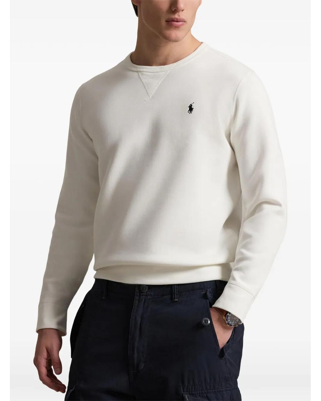 Polo Ralph Lauren Double-Knit Logo Sweatshirt in White for Men | Lyst