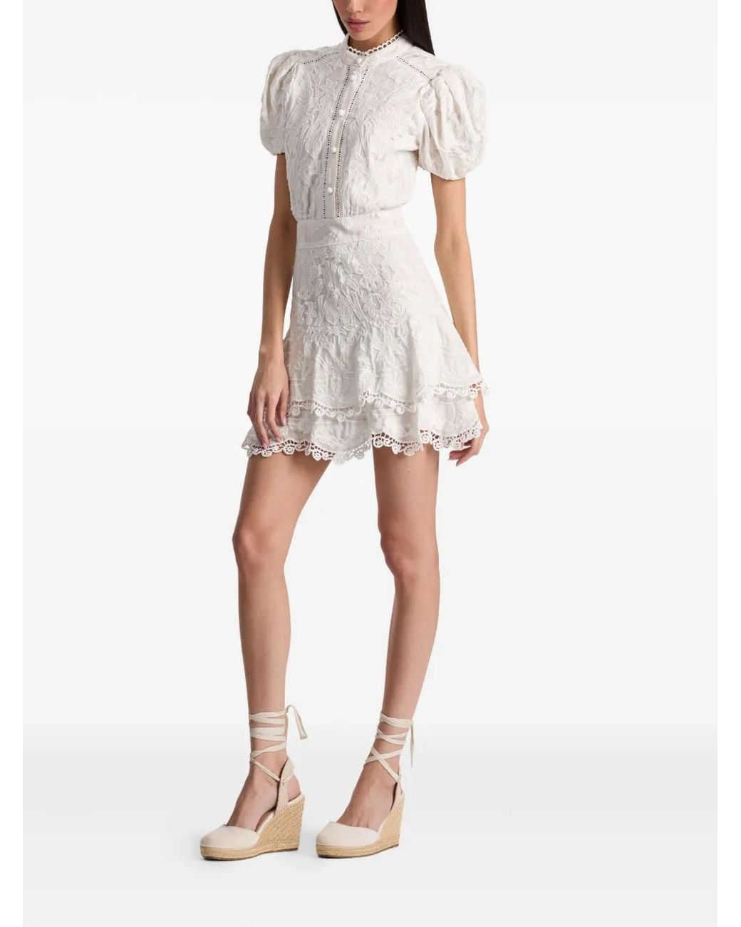 Alice + Olivia Loryn Embroidered Cotton Mini Day Dress in White | Lyst