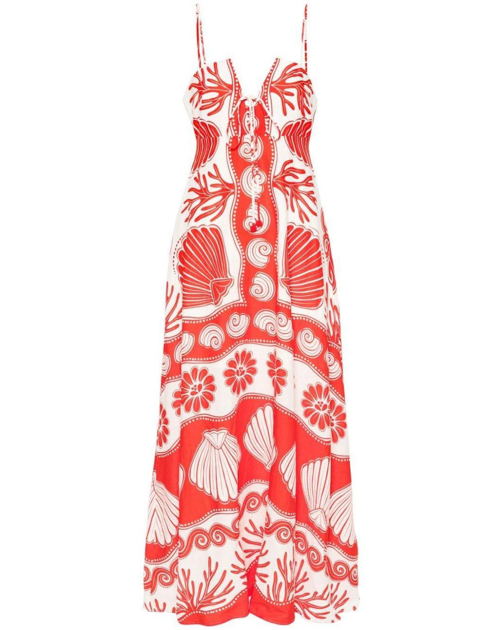FARM Rio Ainika Shell-Print Maxi Dress in Red | Lyst