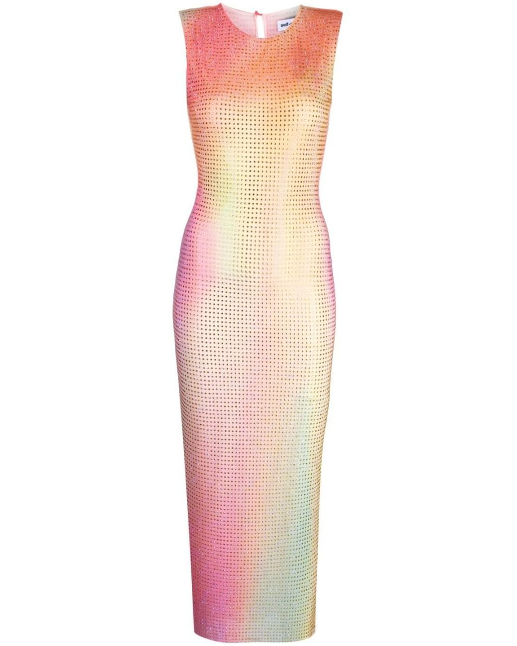 Self-Portrait Rhinestone-Embellished Midi Dress in Orange | Lyst