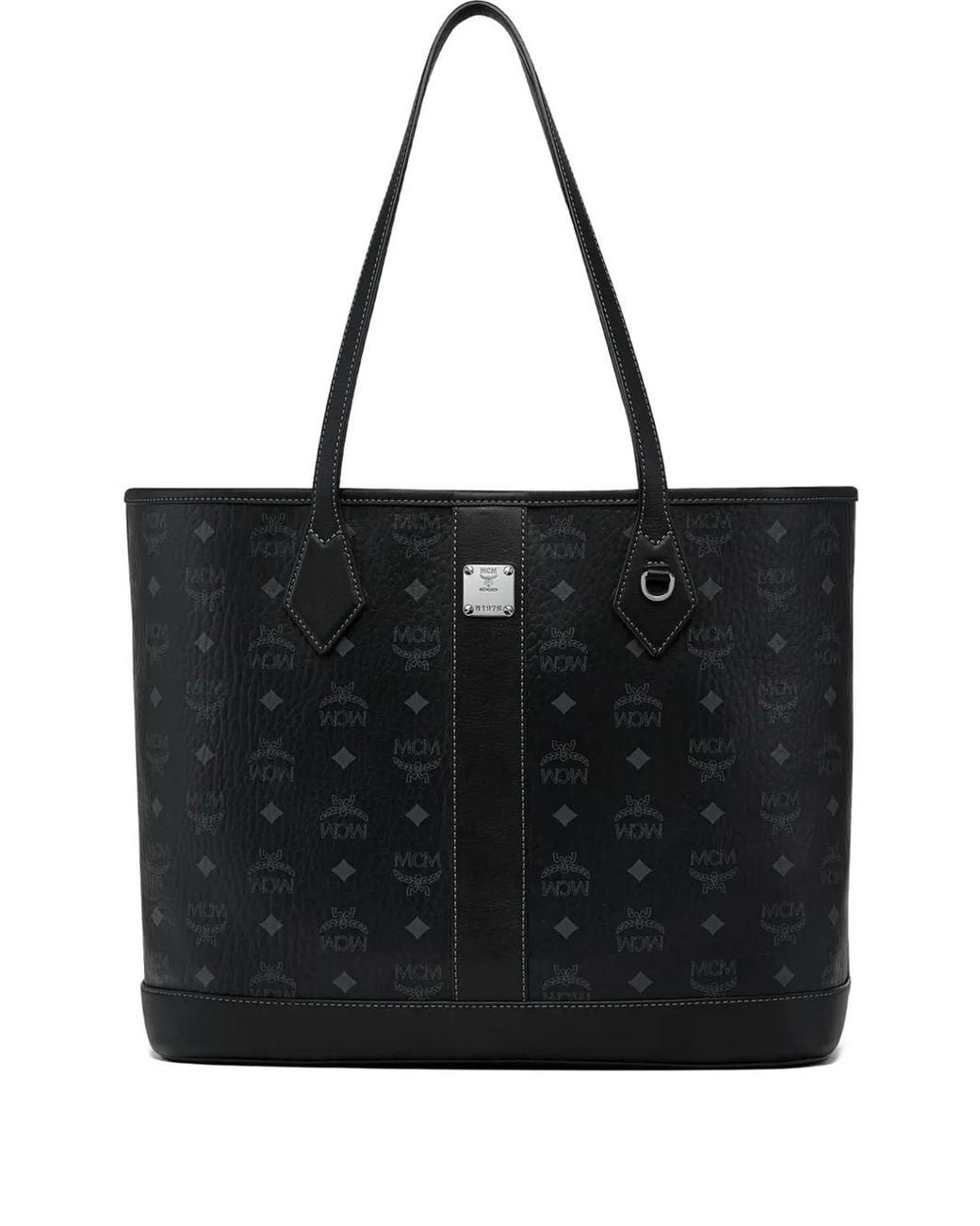 MCM Medium Logo-plaque Tote Bag in Black | Lyst
