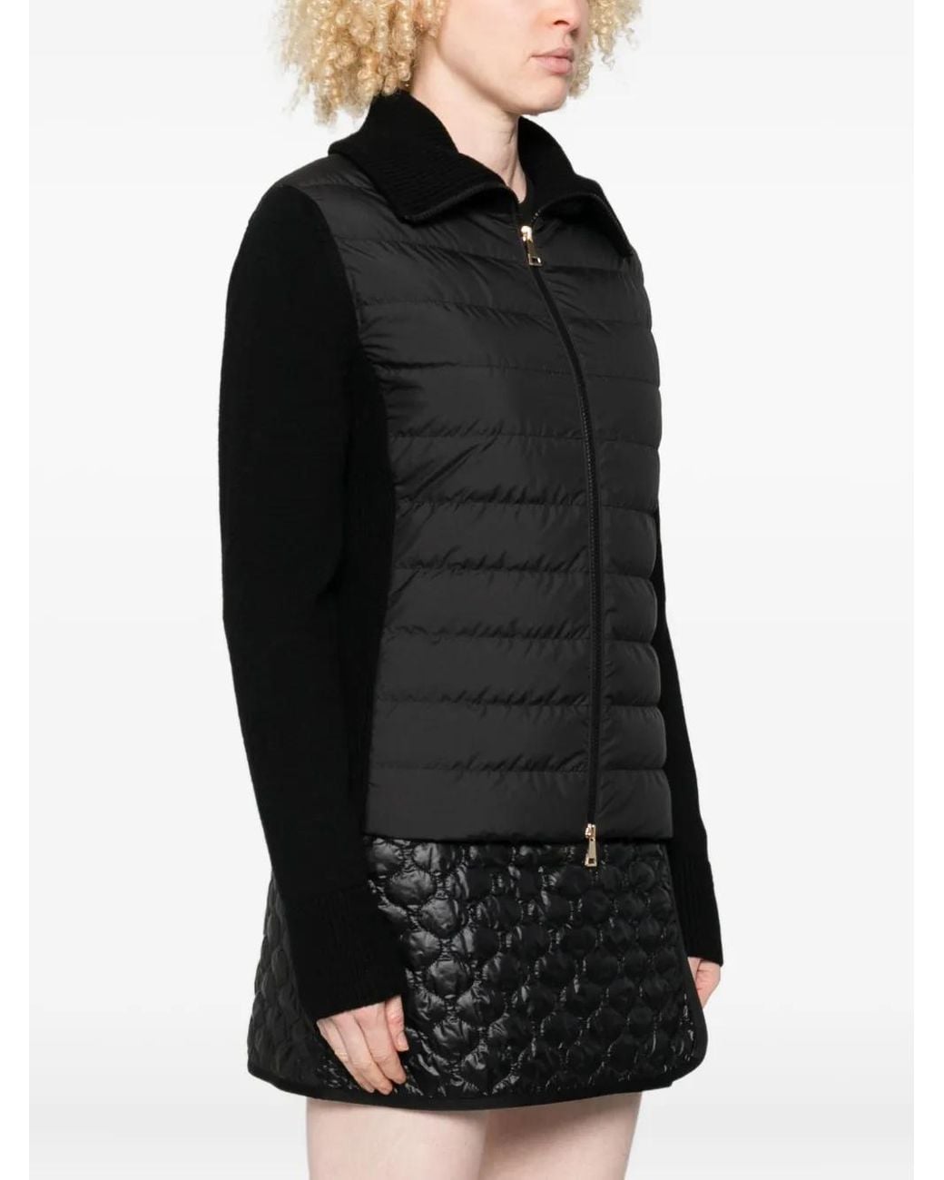 Moncler Quilted Knit-Panel Puffer Jacket in Black | Lyst