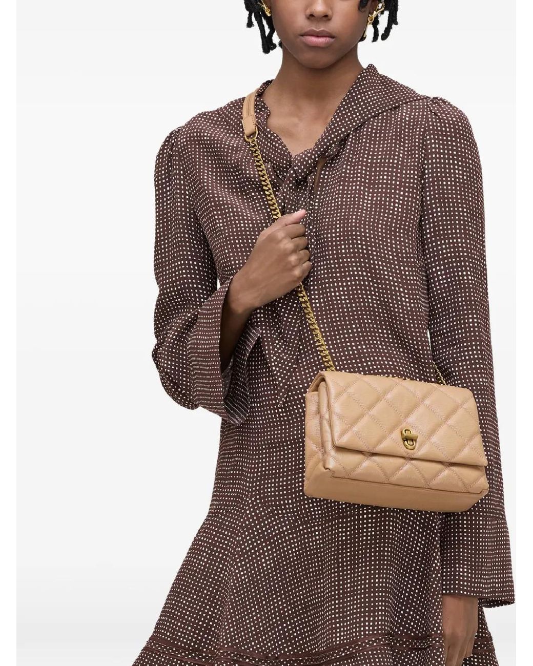 Marc Jacobs The Slim Quilted Dual-Chain Leather Shoulder Bag in Natural ...