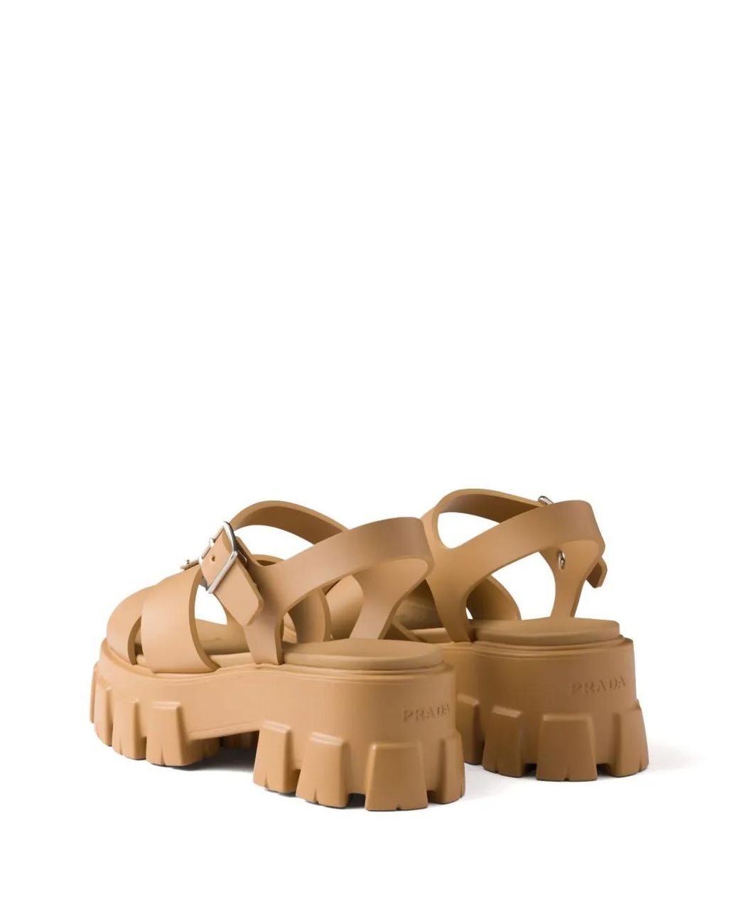 Prada Monolith Enamel Triangle-Logo Sandals in Brown | Lyst