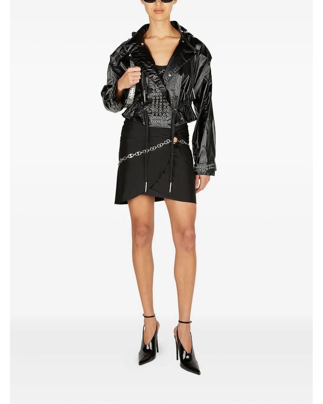 Rabanne Eyelet Biker Jacket in Black | Lyst