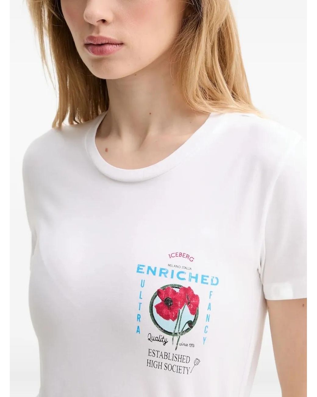Iceberg Poppy-Print Cotton T-Shirt in Blue | Lyst
