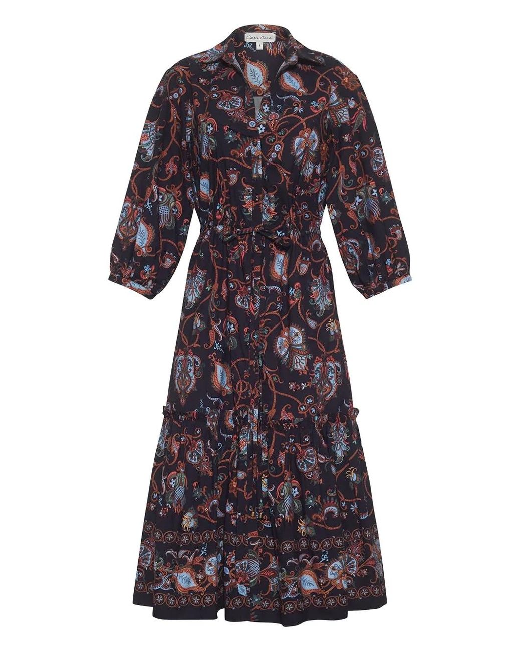 Cara Cara Hutton Tiered Print Midi Dress in Purple | Lyst