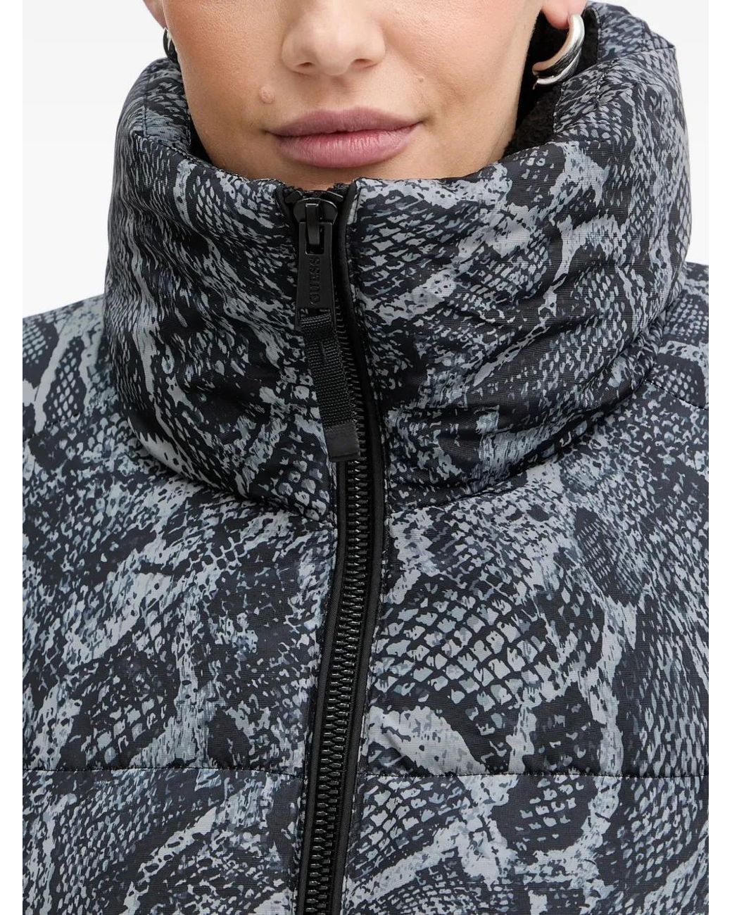 Guess Printed Puffer Jacket in Grey | Lyst UK