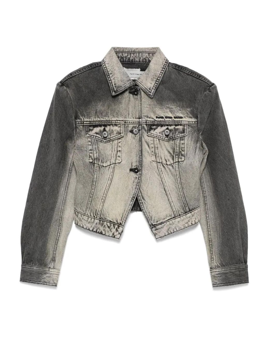Feng Chen Wang Logo-Patch Denim Jacket in Gray | Lyst Feng Chen Wang Logo-Patch Denim Jacket in Gray | Lyst