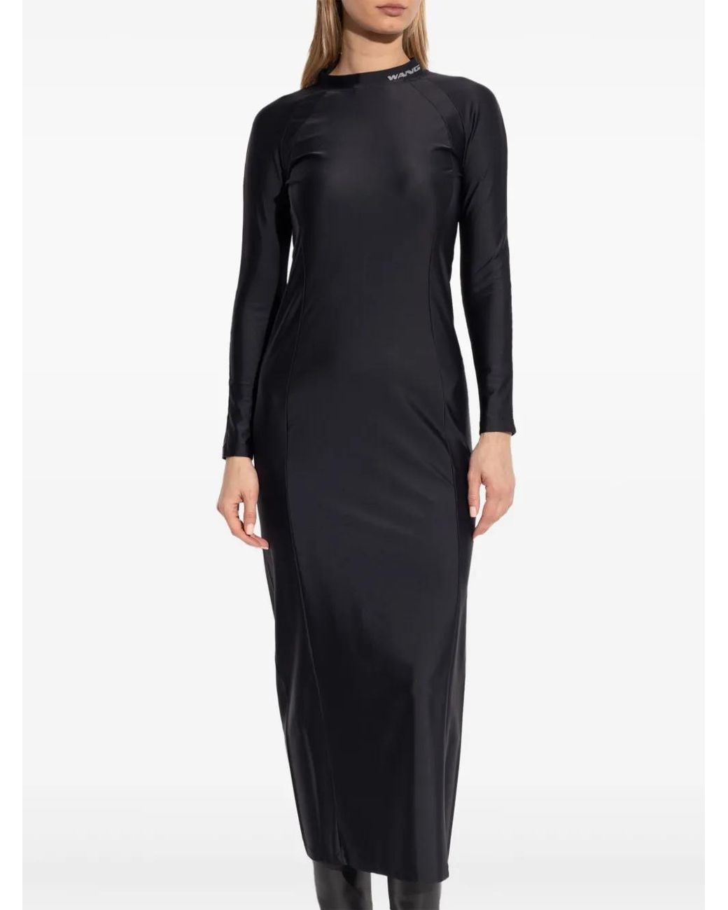 Alexander Wang Logo-Print Midi Dress in Black | Lyst