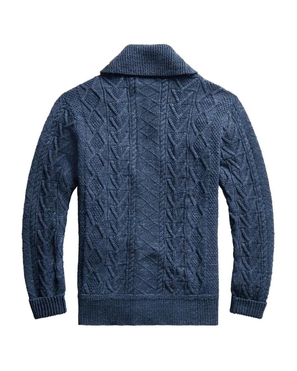 RRL Cable-Knit Cardigan in Blue for Men | Lyst