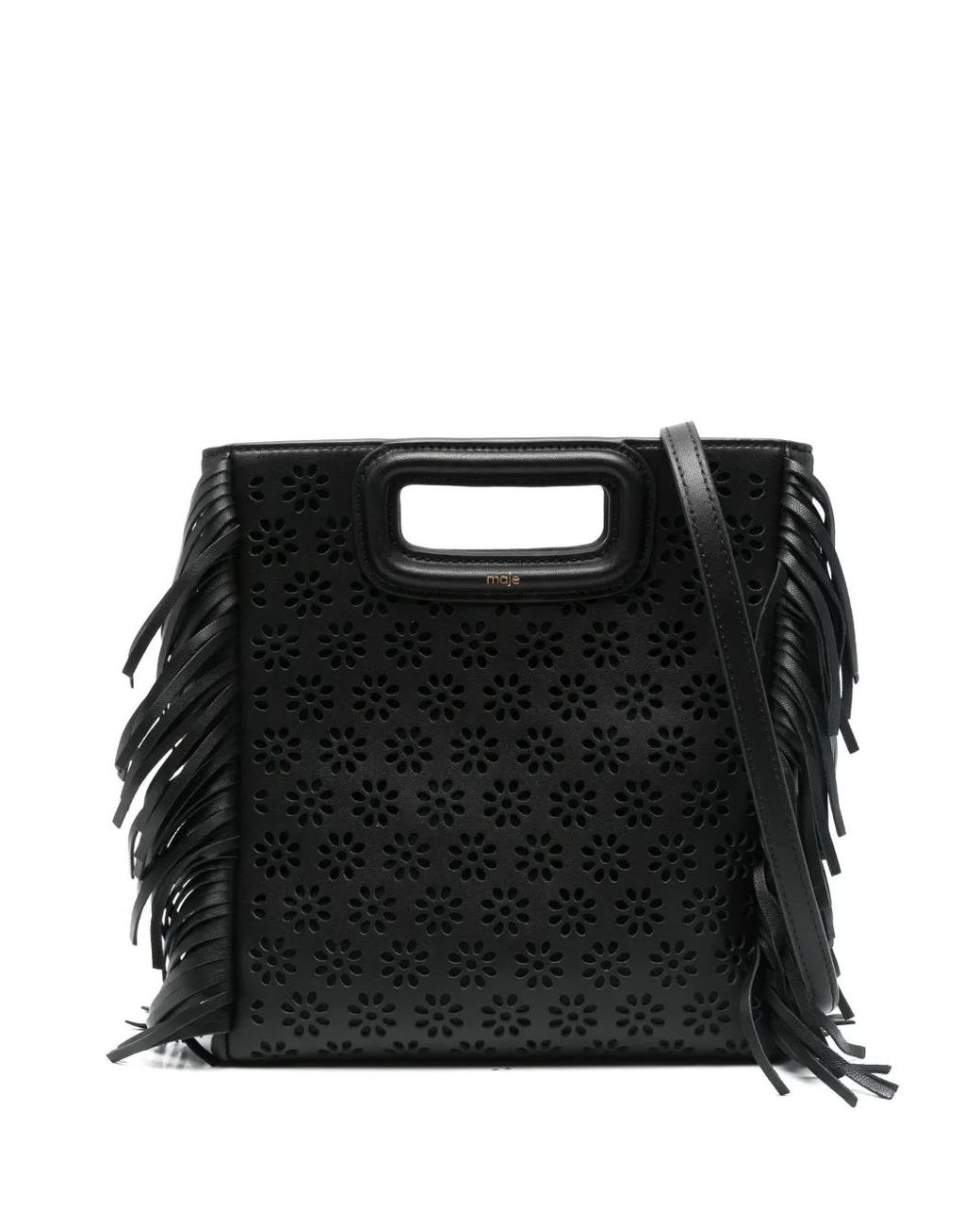 Maje M Perforated Leather Tote Bag in Black | Lyst