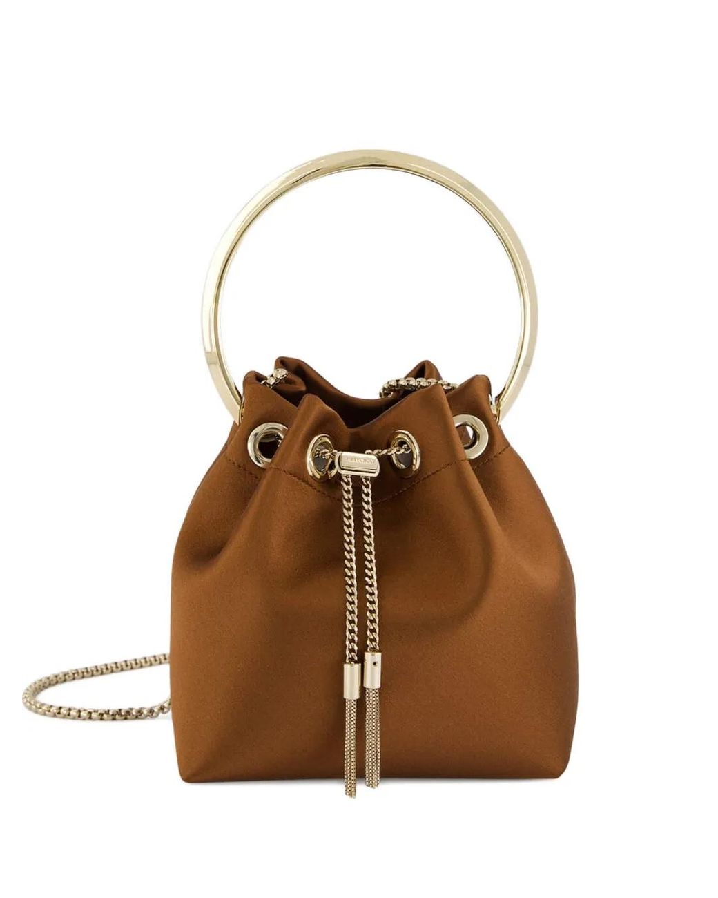 Jimmy Choo Bon Bon Metal-Handle Bucket Bag in Brown | Lyst