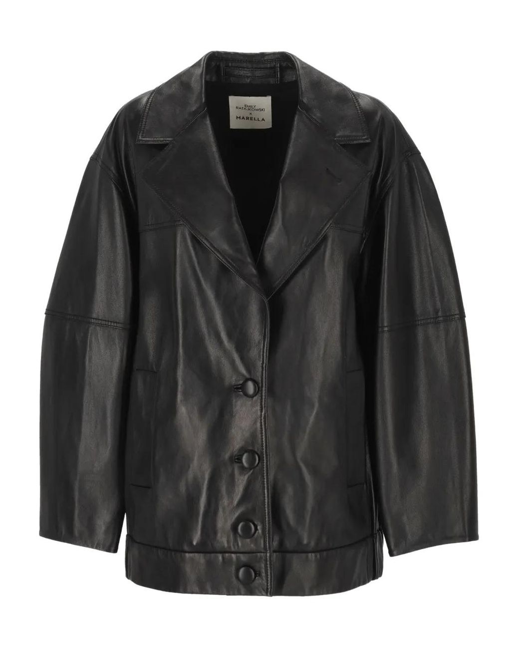 Marella Blazer-Inspired Leather Jacket in Black | Lyst