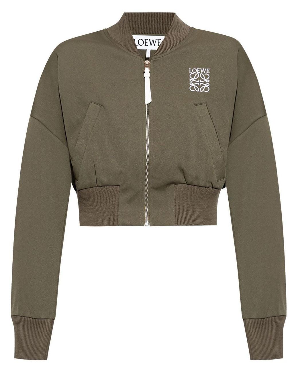 Loewe Logo-Embroidered Cropped Bomber Jacket in Green | Lyst