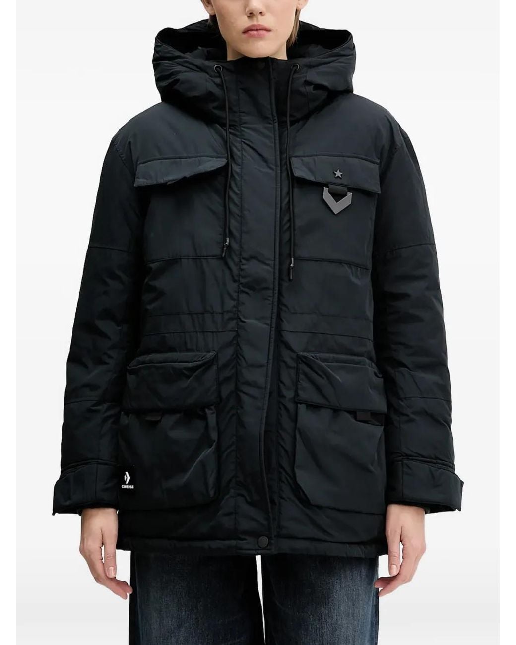 Converse Hooded Patch Jacket in Black | Lyst UK
