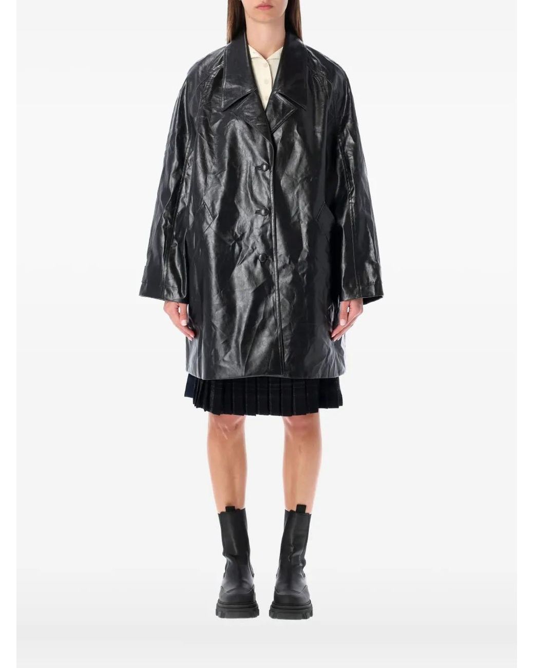Low Classic Single-Breasted Faux-Leather Coat in Black | Lyst UK