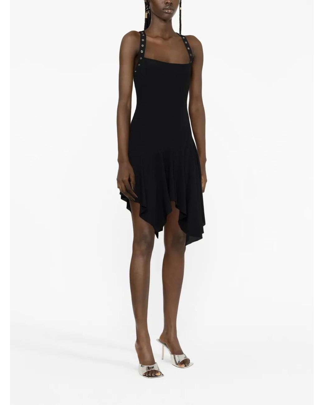 Blumarine Lace-Up Asymmetric Short Dress in Black | Lyst