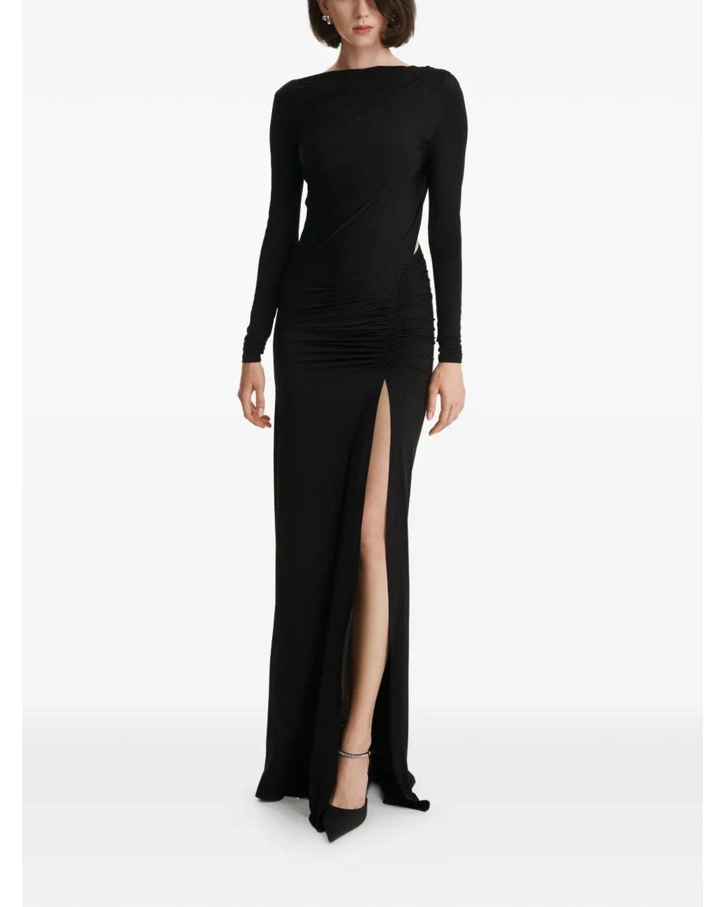 2310 STUDIO Draped Split Maxi Dress in Black | Lyst