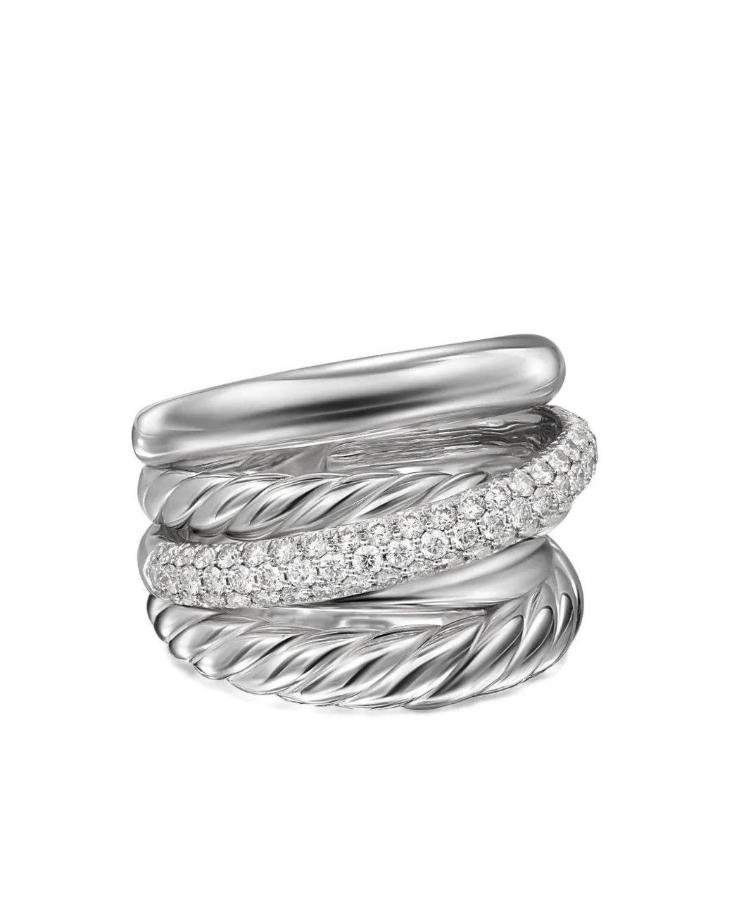 David Yurman Sterling Crossover Five Row Diamond Ring (17.5Mm) in White ...