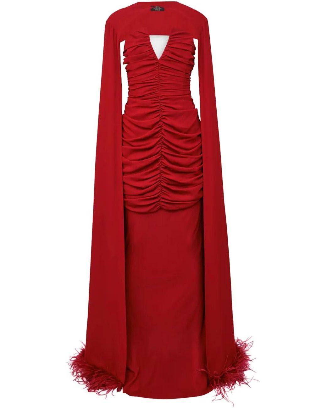 De La Vali Feather-Trim Cape Gown in Red | Lyst UK