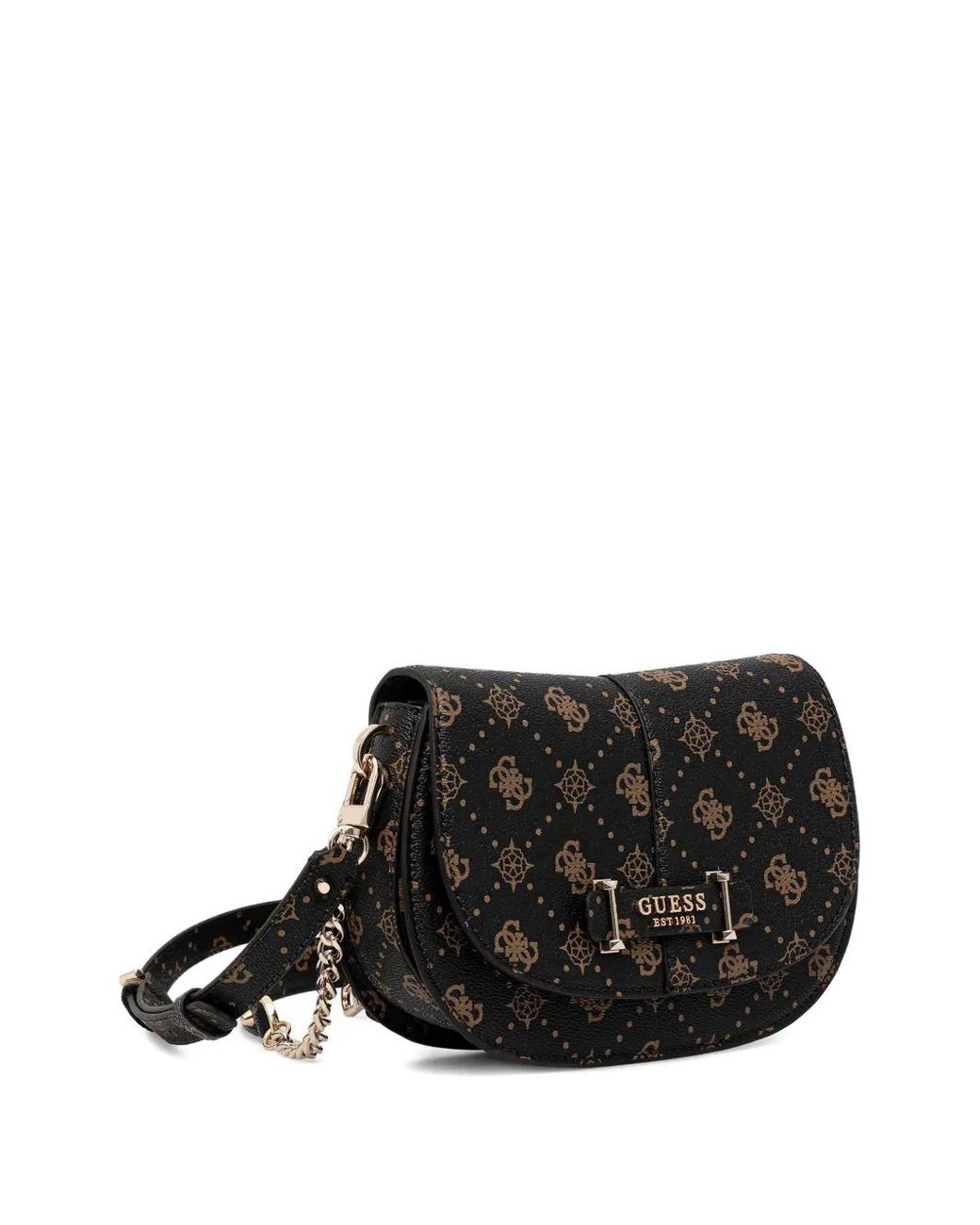 Guess Carrie Monogram Chain Cross Body Bag in Black | Lyst