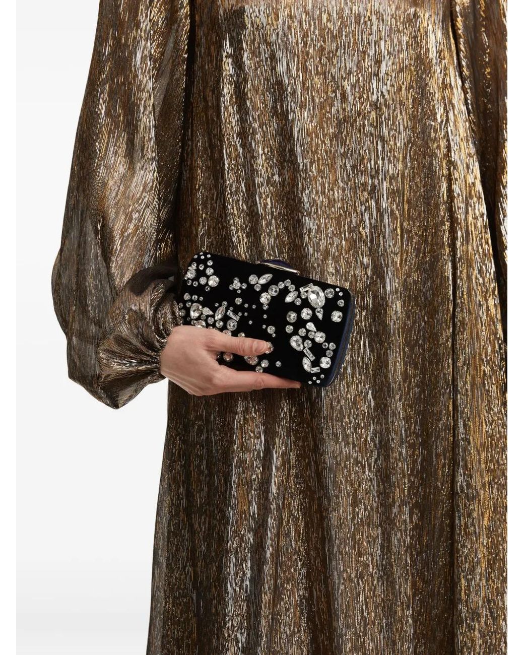 Oscar de la Renta Crystal-Embellished Velvet Clutch Bag in Blue | Lyst