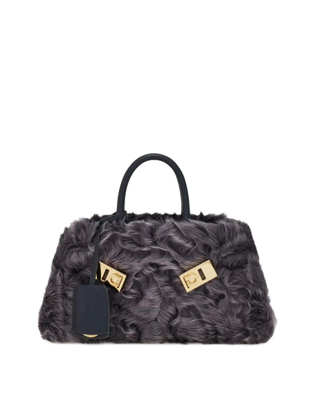 Ferragamo Mini Hug Shearling-Front Cross Body Bag in Blue | Lyst