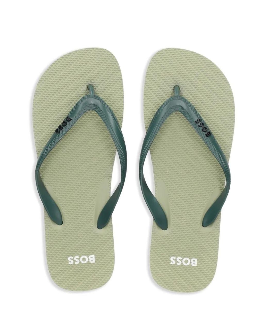 BOSS Flat Slides in Green for Men | Lyst
