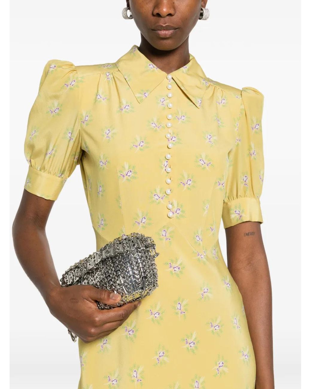 Alessandra Rich Collared Floral Maxi Dress in Yellow | Lyst UK