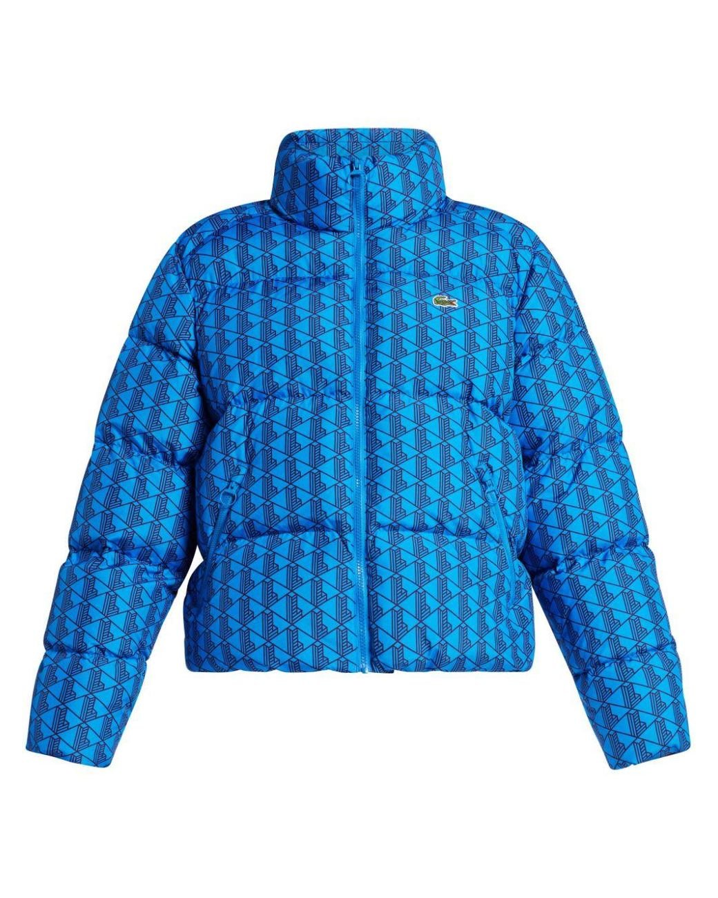 Lacoste Monogram Print Puffer Down Jacket in Blue | Lyst