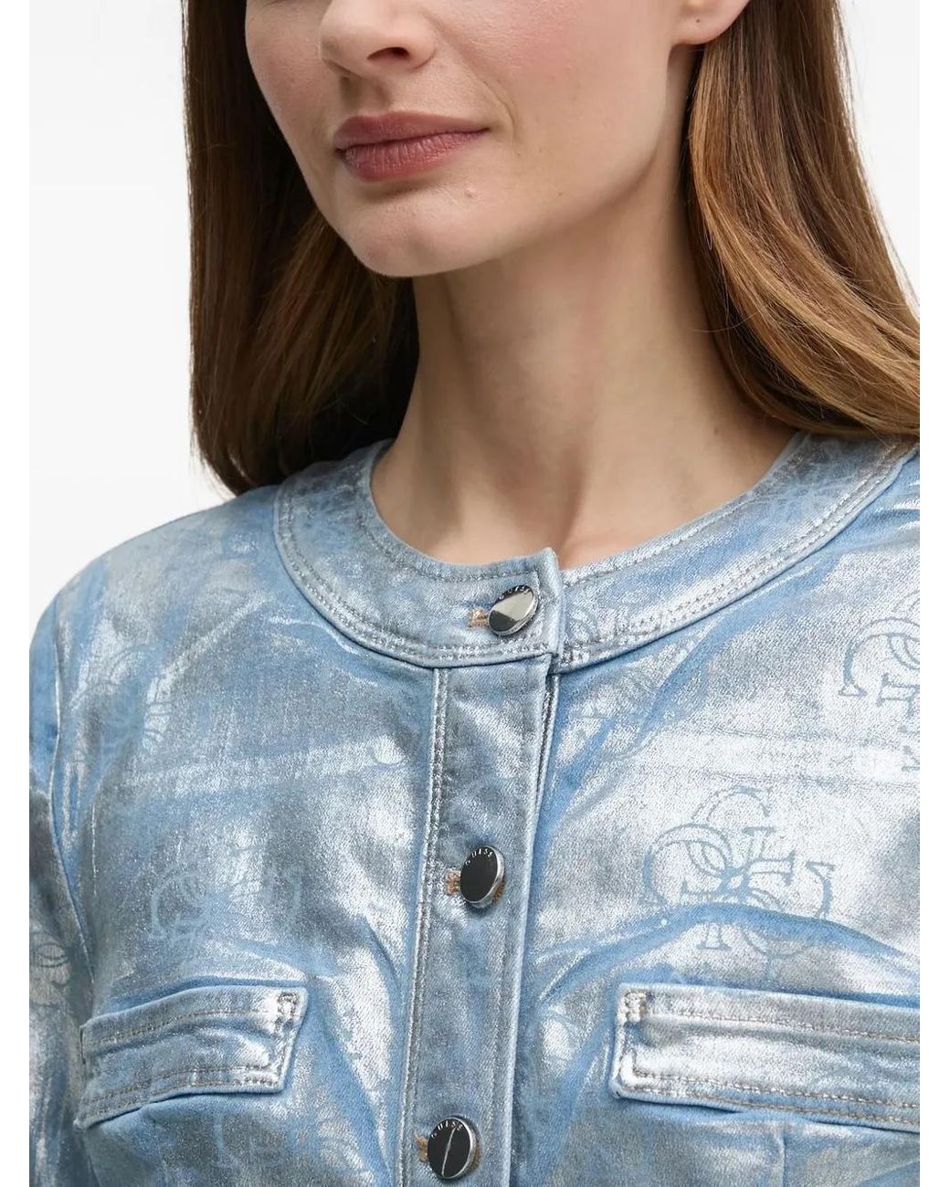Guess Logo-Motif Bomber Jacket in Blue | Lyst