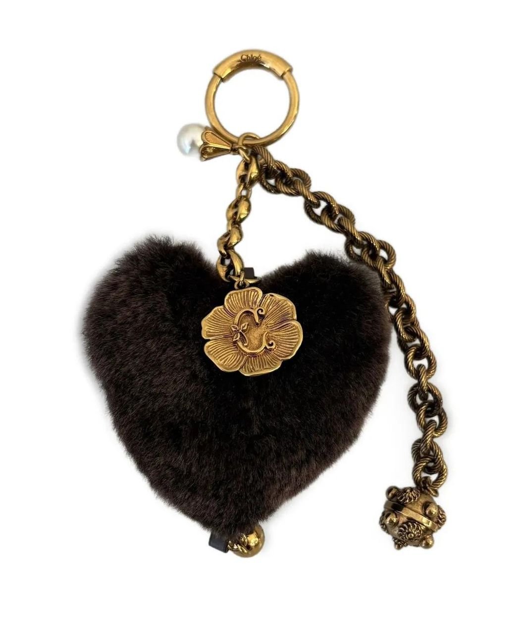 Chloé Heart Shearling Bag Charm in Black | Lyst