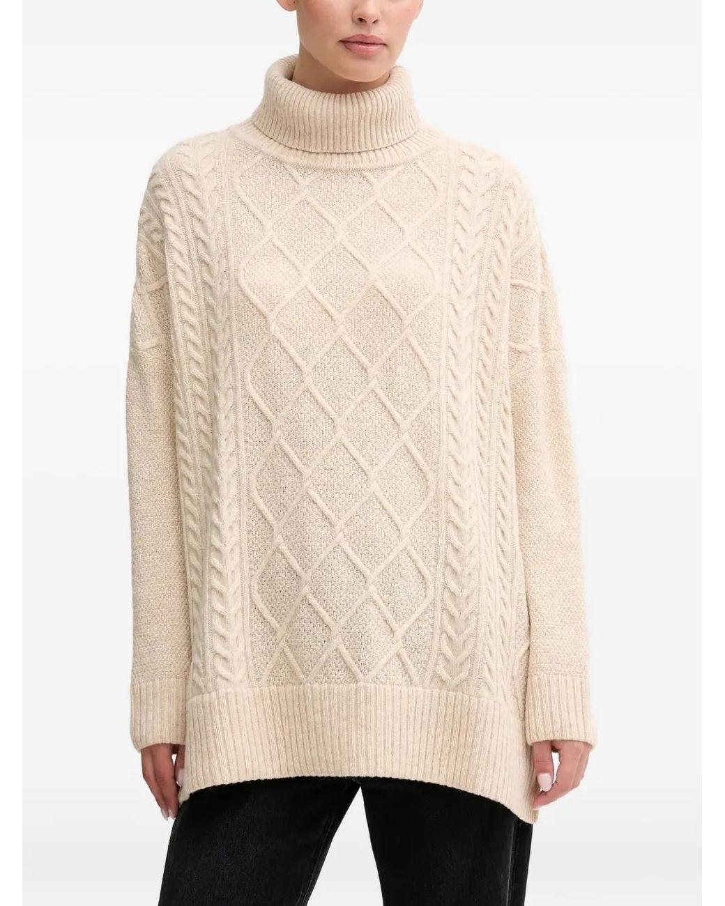 Barbour Burne Cable-Knit Roll-Neck Sweater in Natural | Lyst
