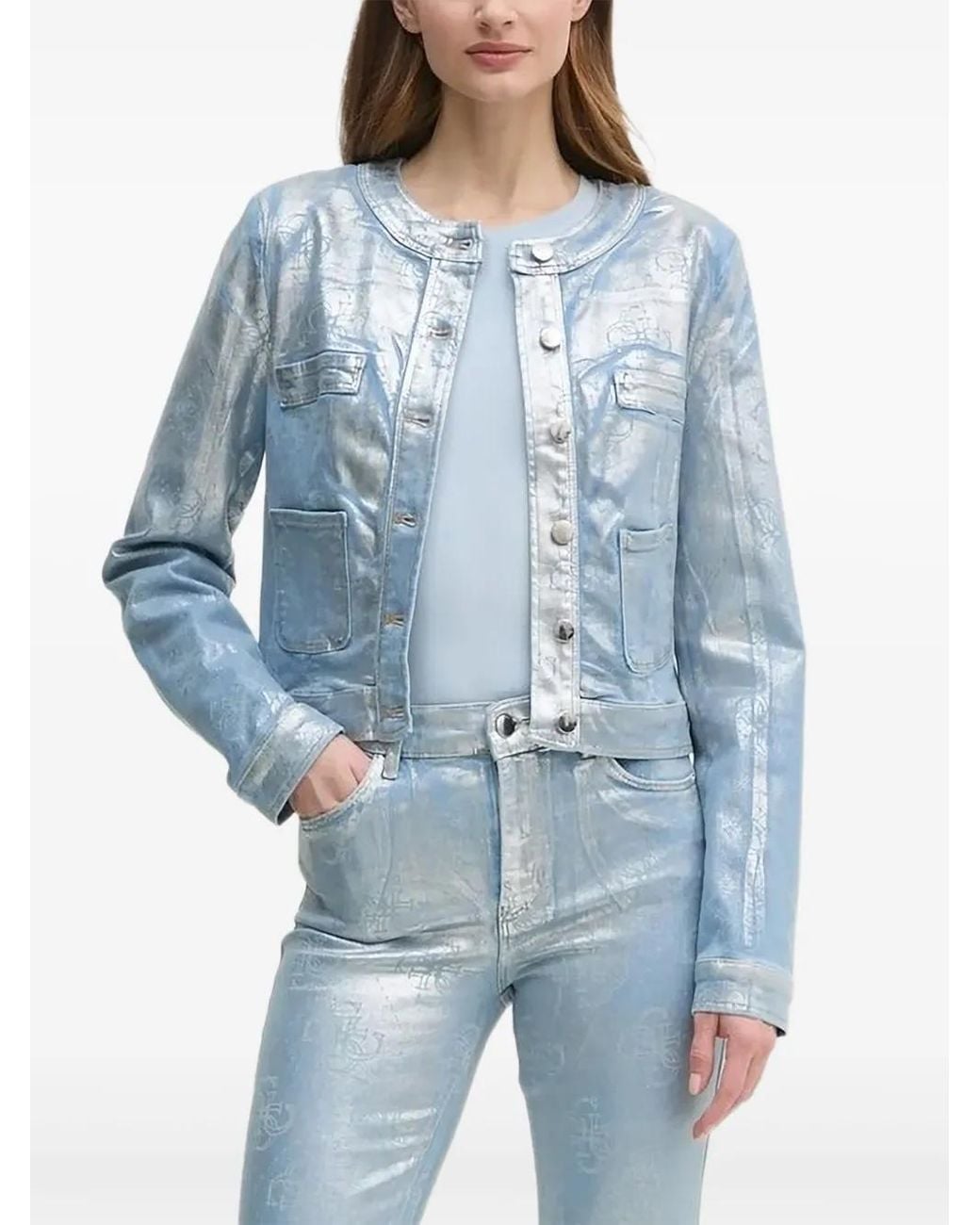 Guess Logo-Motif Bomber Jacket in Blue | Lyst