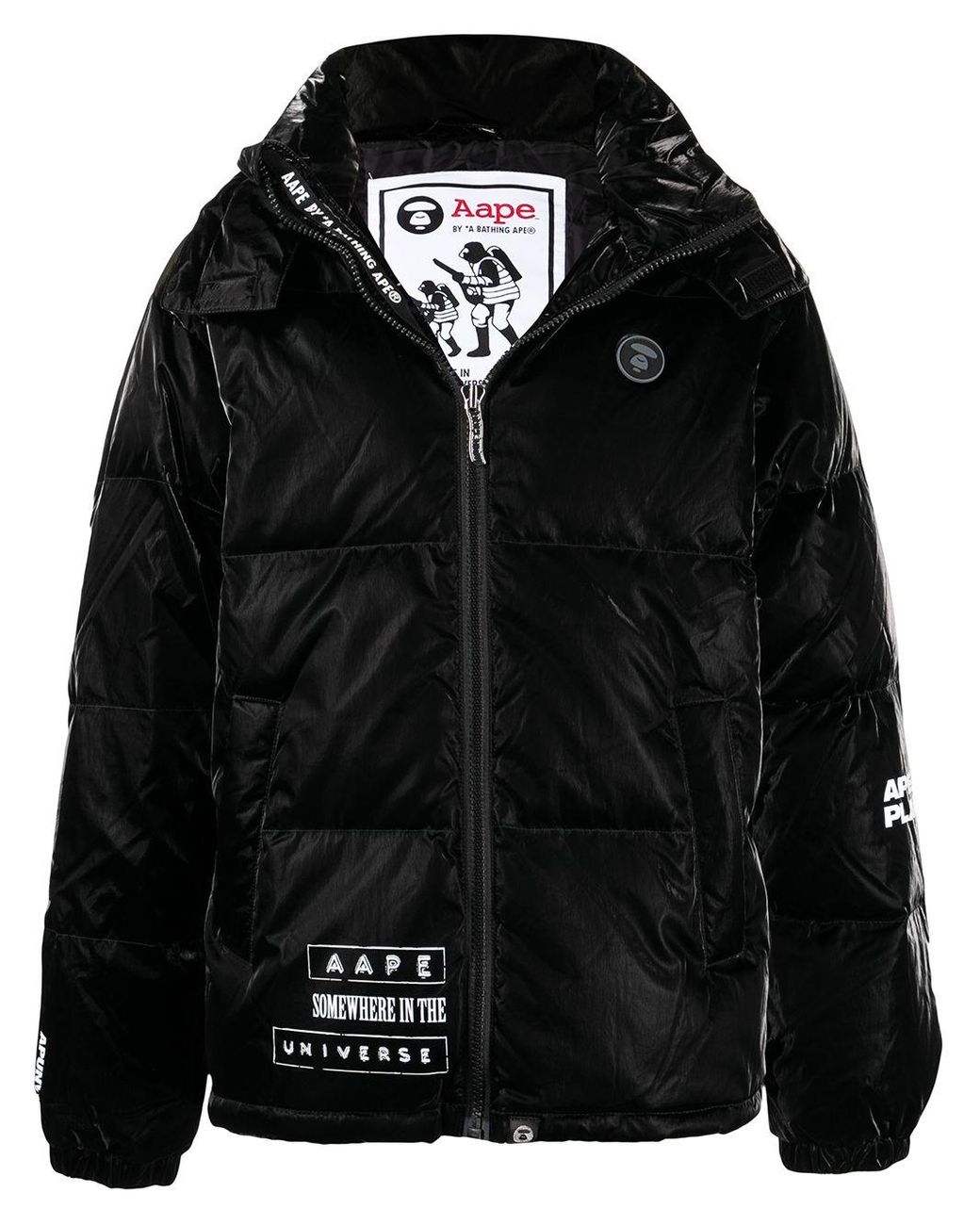 Aape By A Bathing Ape Logo-Patch Glossy Puffer Jacket in Black for Men ...