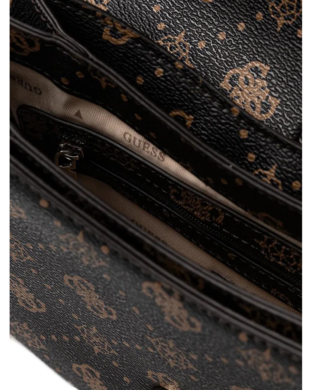 Guess Carrie Monogram Chain Cross Body Bag in Black | Lyst