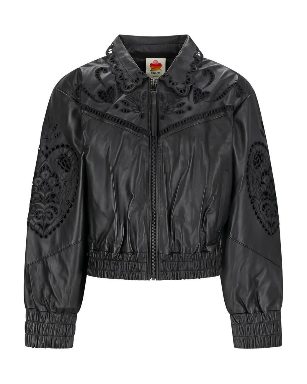 FARM Rio Richelieu Heart-Shape Cut-Out Leather Jacket in Black | Lyst