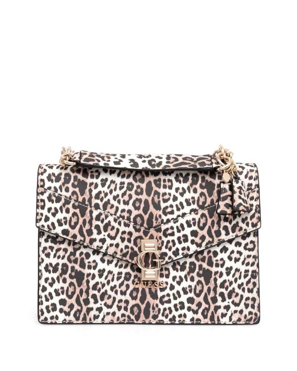 Guess Leopard-Print Shoulder Bag in White | Lyst