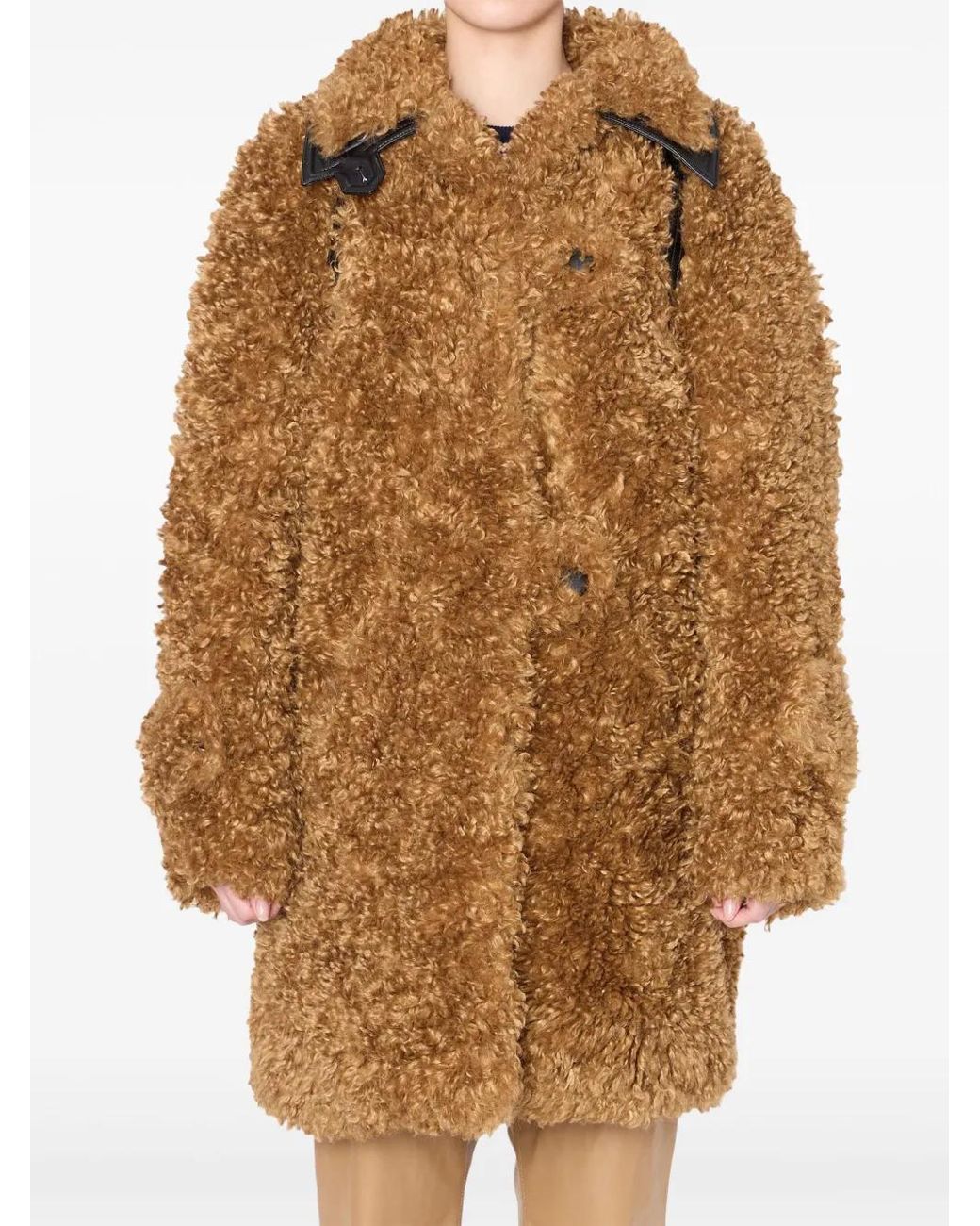 Kolor Faux-Fur Button-Fastening Coat in Brown | Lyst UK