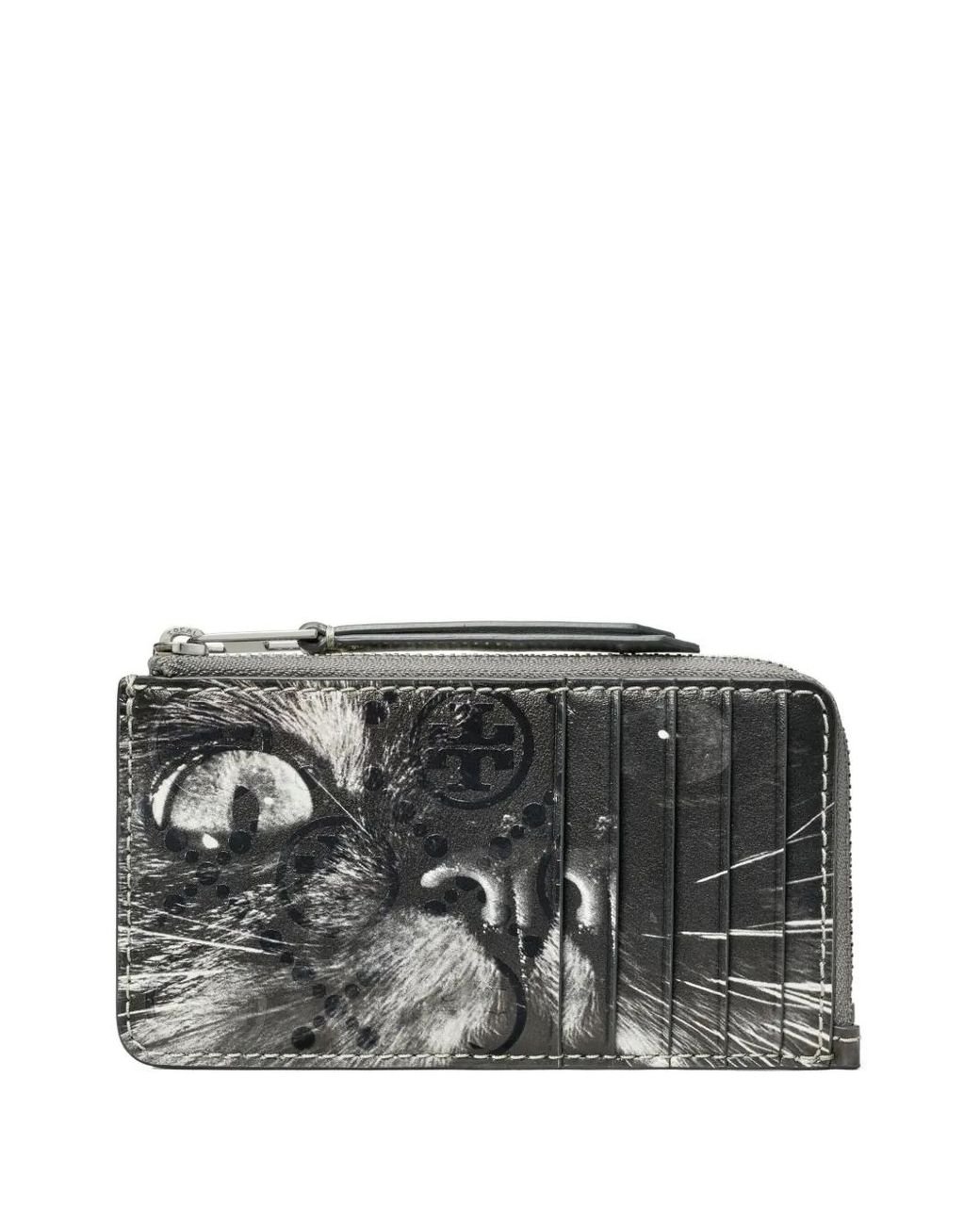 Tory Burch Cat-Print Leather Cardholder in Grey | Lyst UK
