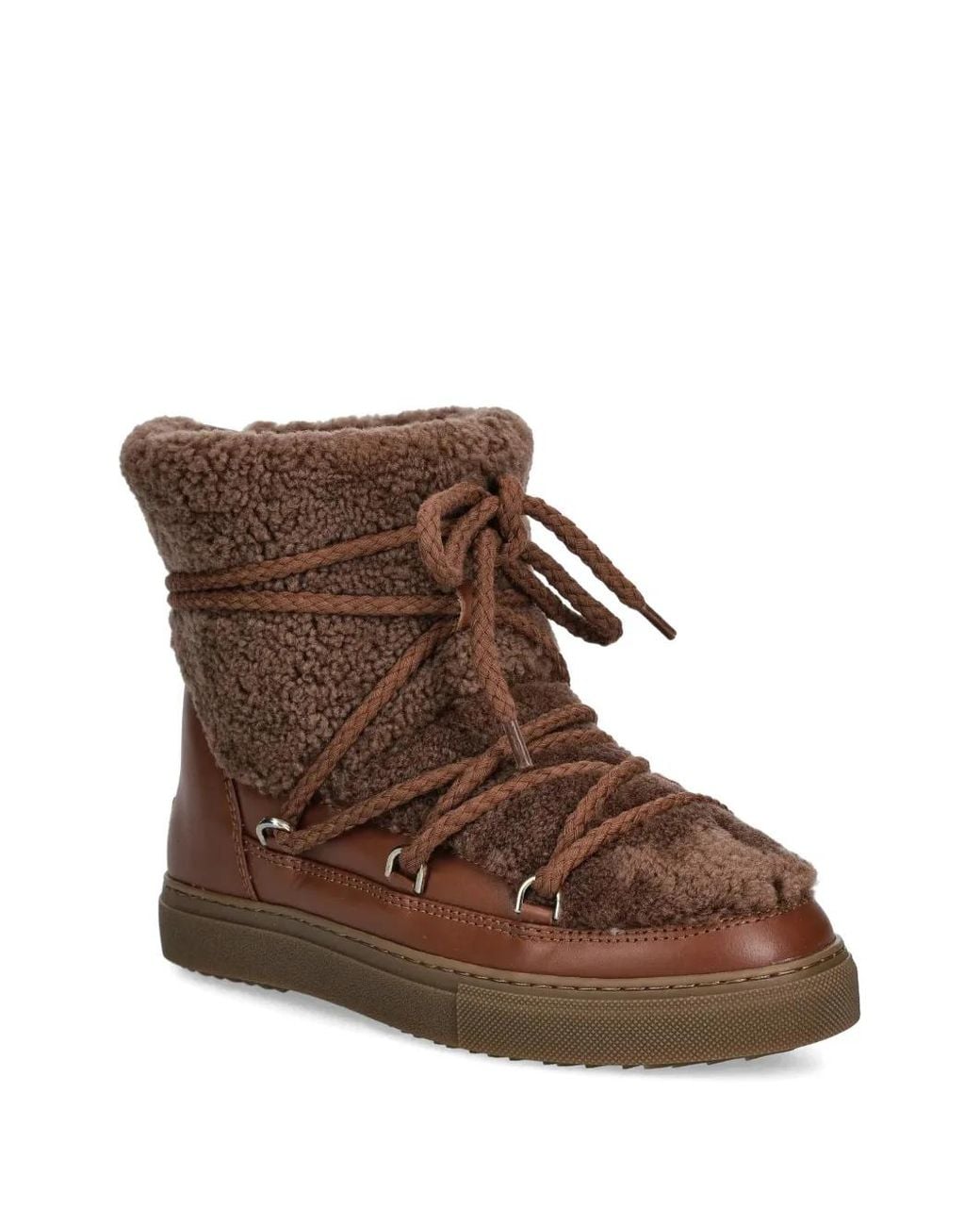 Inuikii Curly Shearling Round-Toe Lace-Up Boots in Brown | Lyst