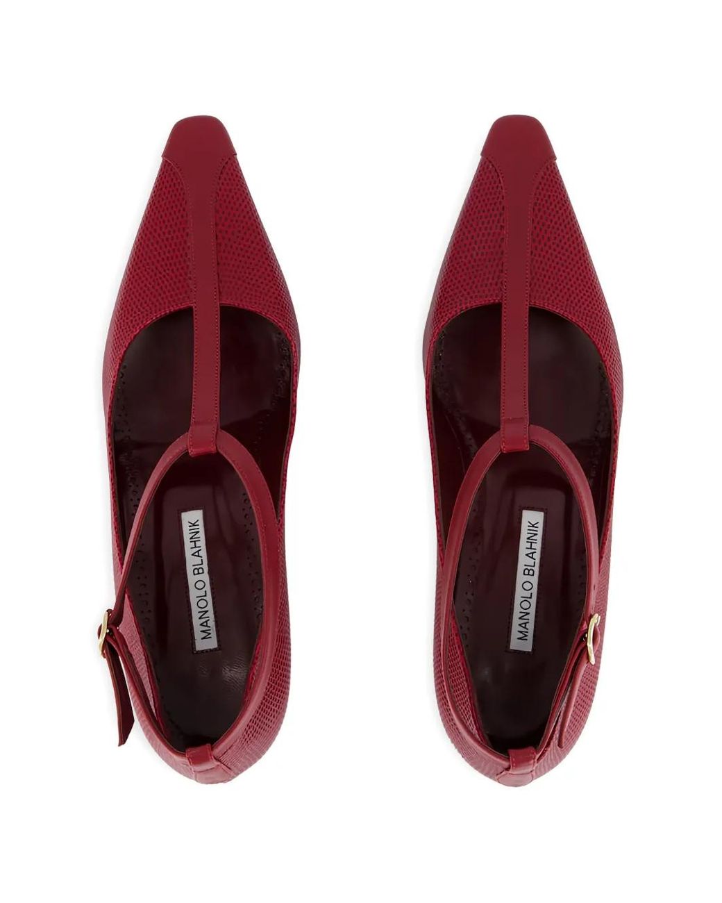Manolo Blahnik T-Bar Leather Pumps in Red | Lyst