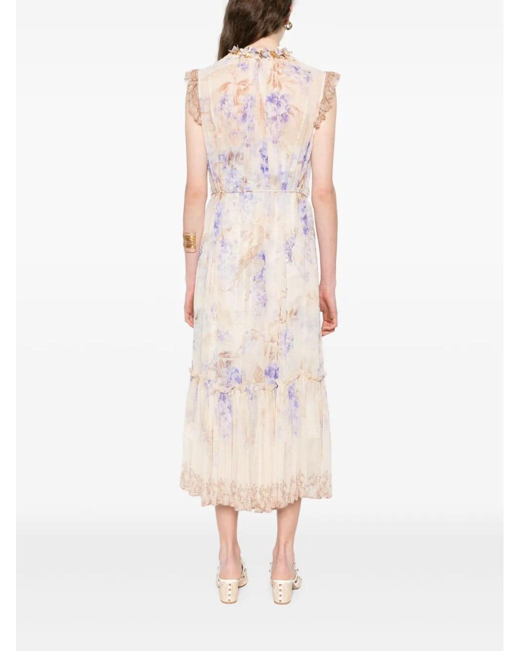 Zimmermann Dawning Flutter Midi Dress in Natural | Lyst UK
