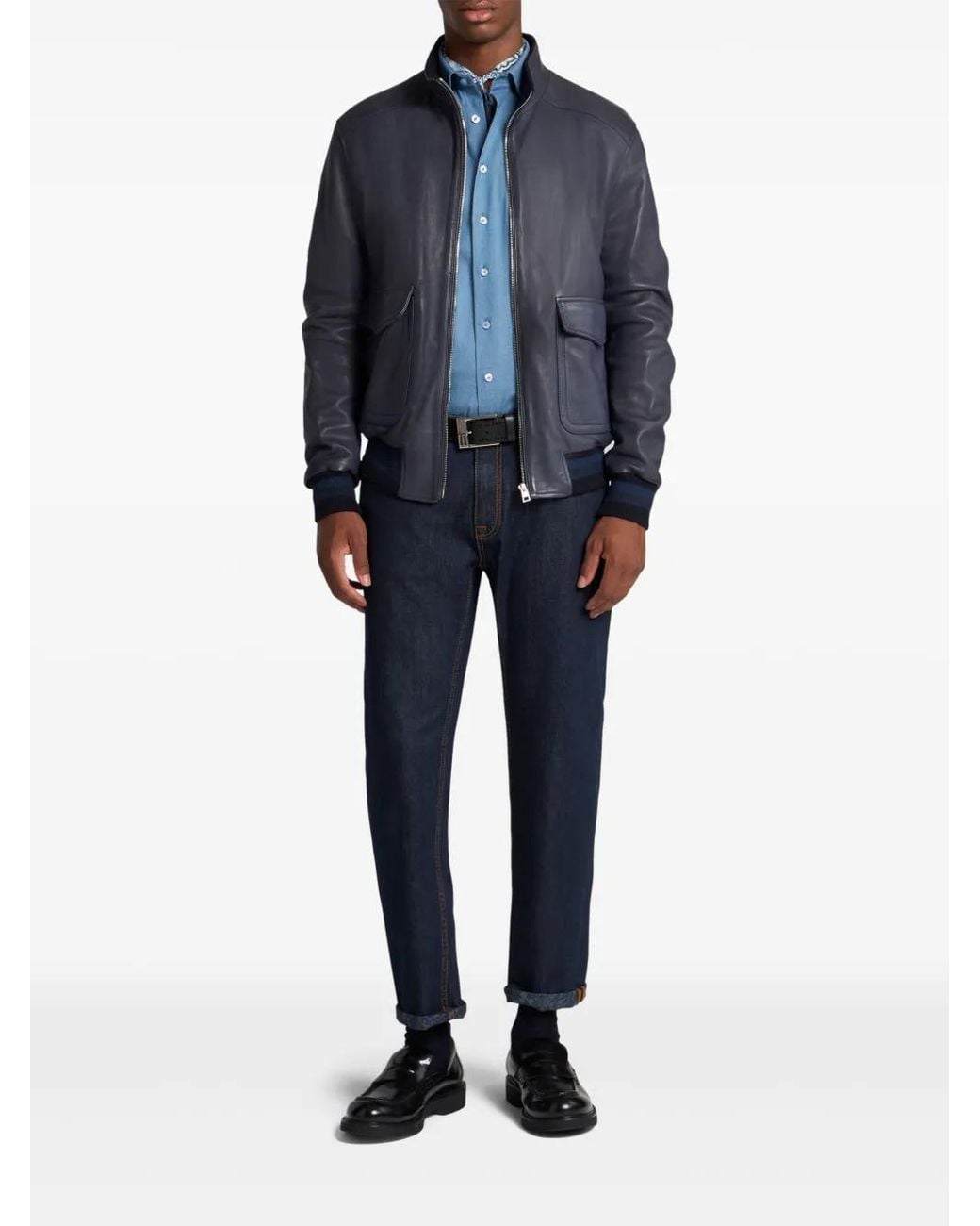 Etro Leather Jackets in Blue for Men | Lyst